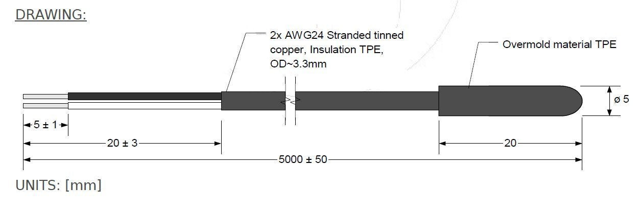 AX-TE-FT-W 10K3A1 NTC thermistor 2 metre flying lead temperature senso ...